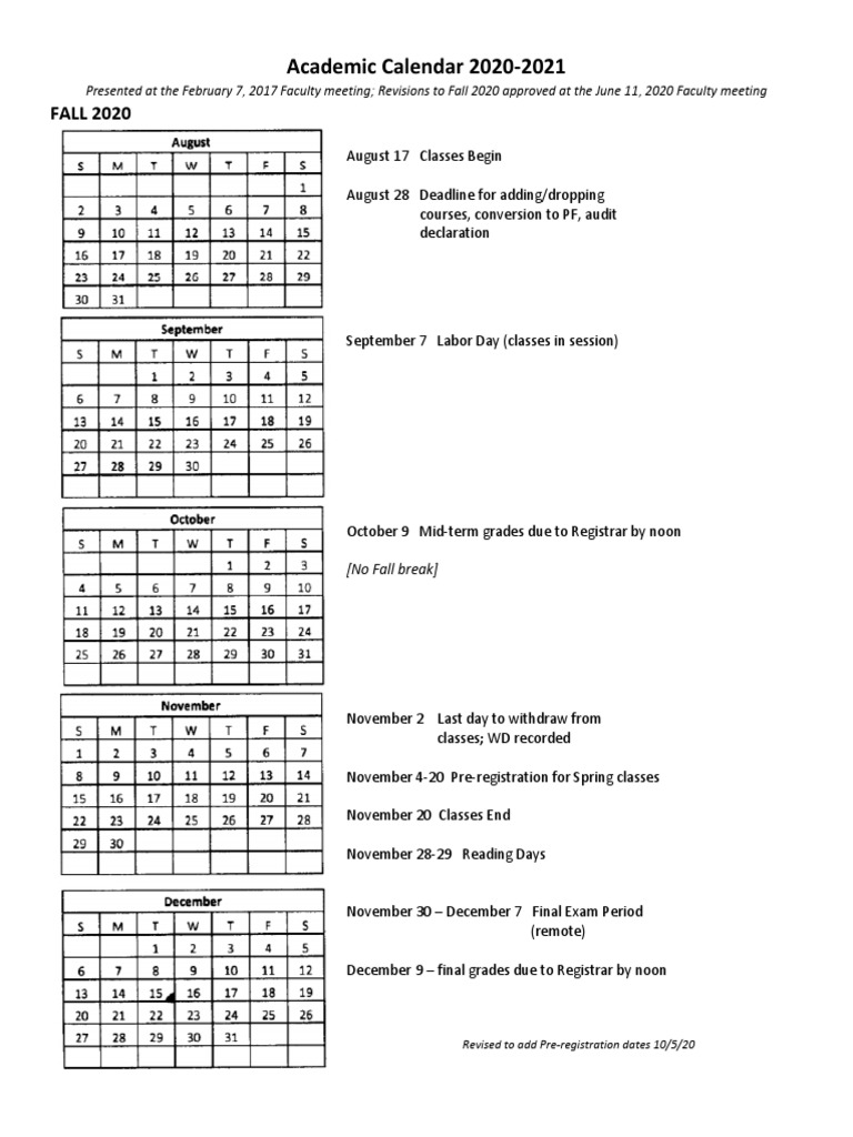 Academic Calendar 2020-2021: FALL 2020 | PDF | Academic Term | Easter