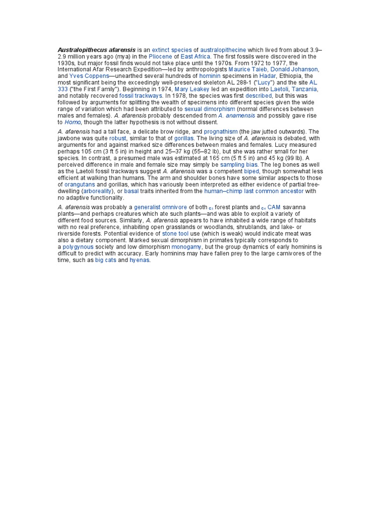 Australopithecus Afarensis Is An | PDF | Lucy (Australopithecus ...