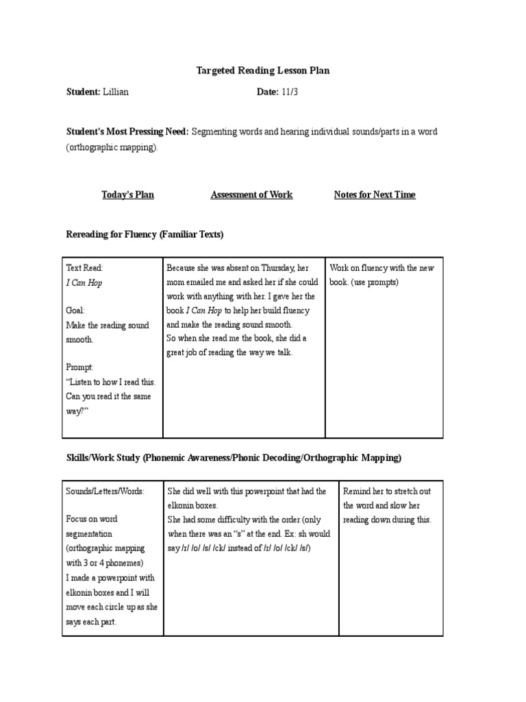 Targeted Reading Lesson Plan: (Orthographic Mapping) | PDF | Phonics ...