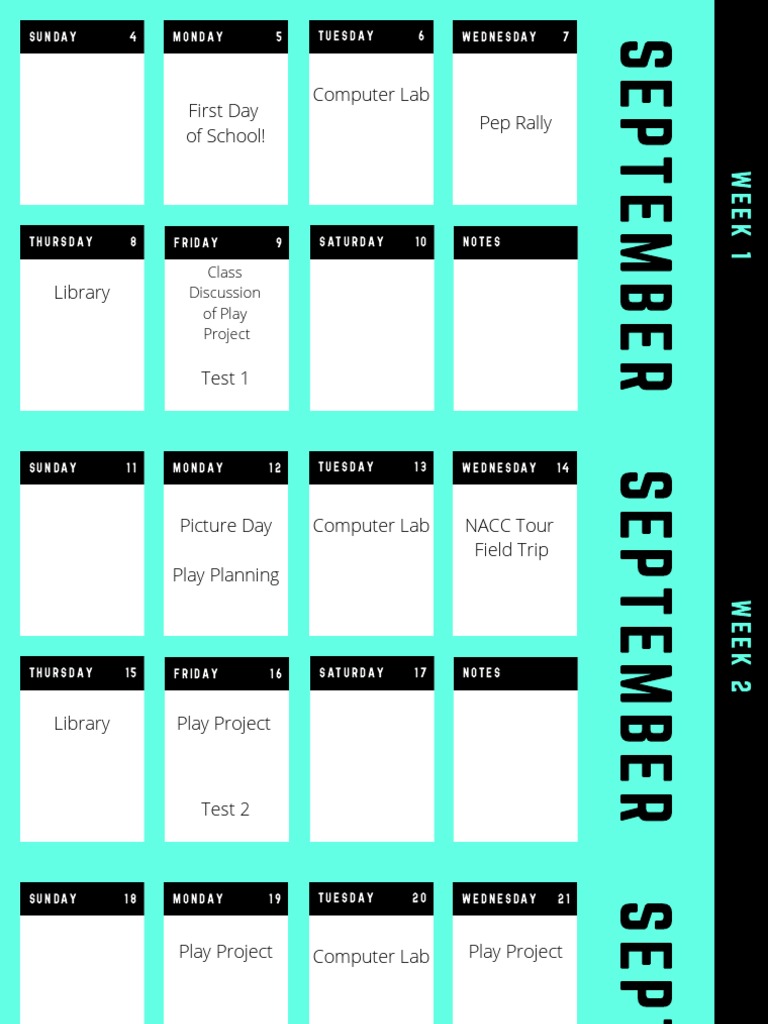 Colorful Bright Bold Weekly Calendar | PDF