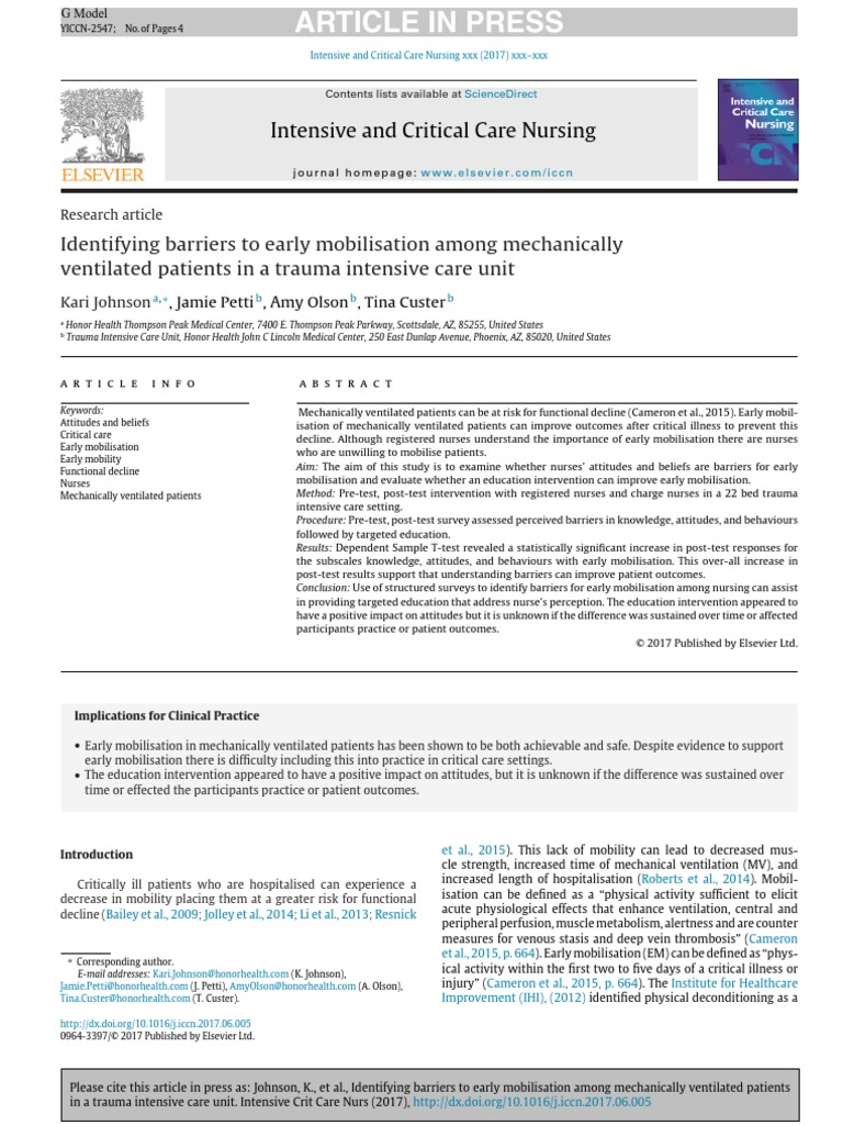 Johnson 2017 | PDF | Intensive Care Medicine | Nursing