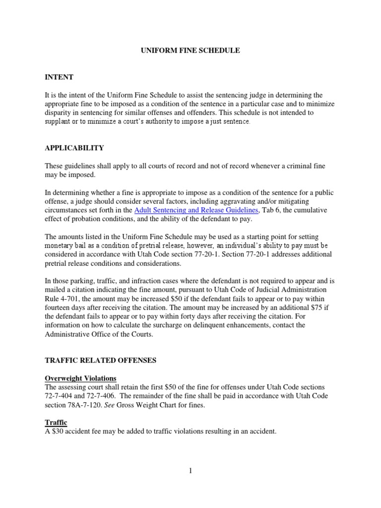 Uniform Fine Schedule | PDF | Driving Under The Influence | Fine (Penalty)