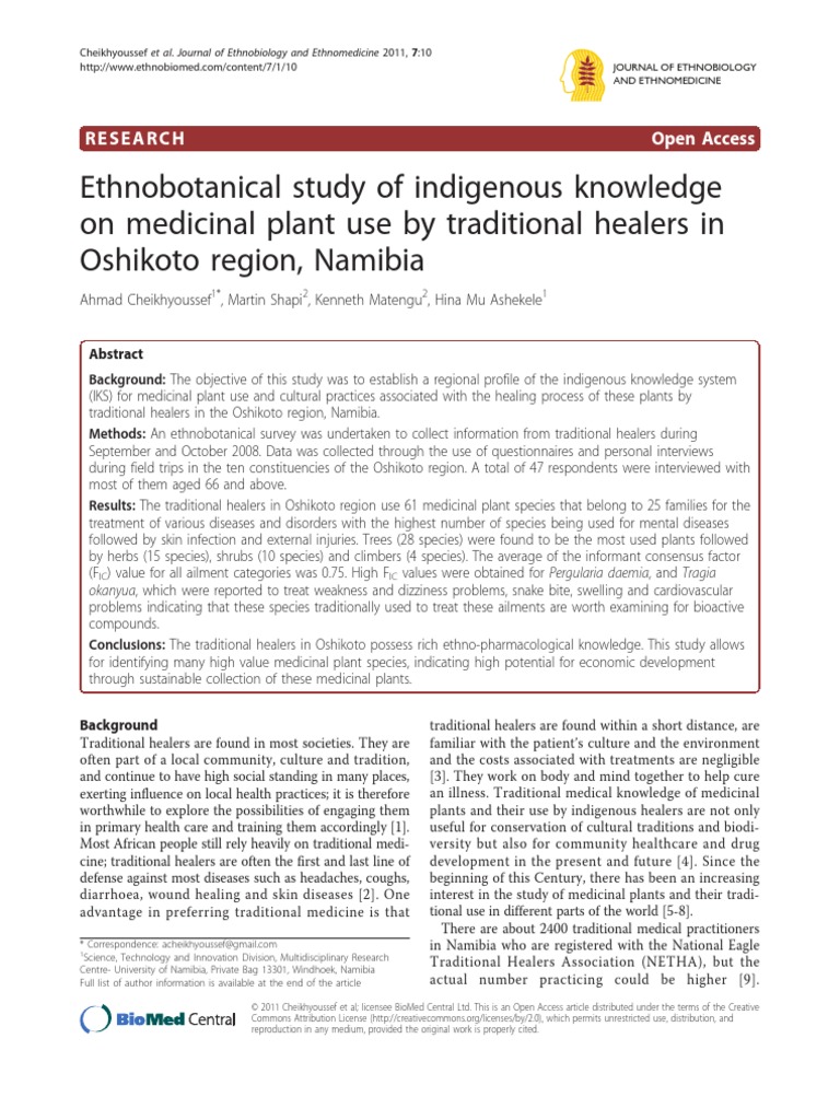 Ethnobotanical Study of Indigenous Knowledge On Medicinal Plant Use by ...