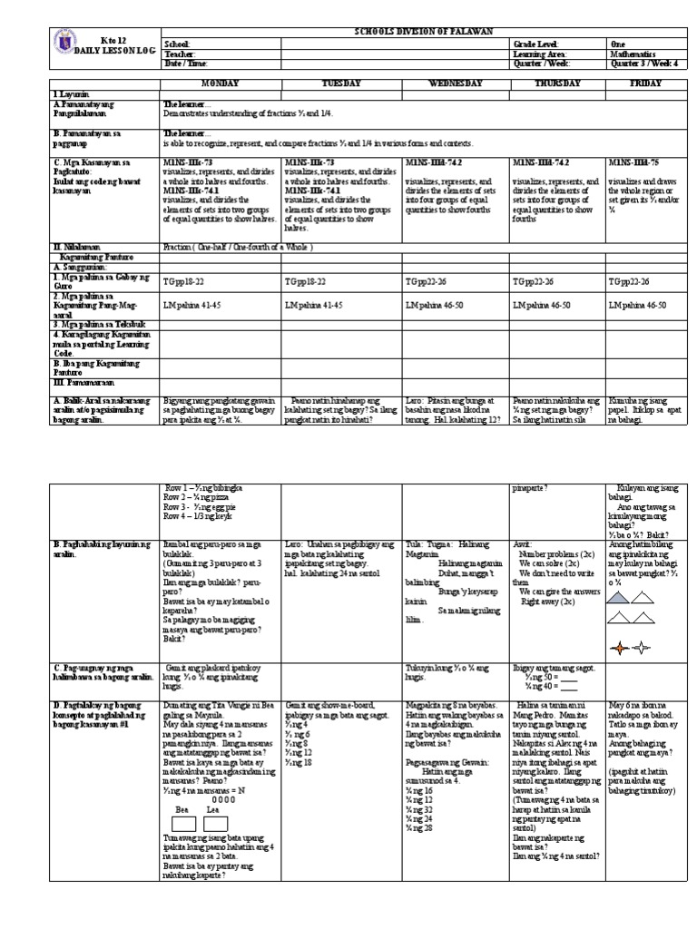 DLL Math Grade1 Q3W4 | PDF