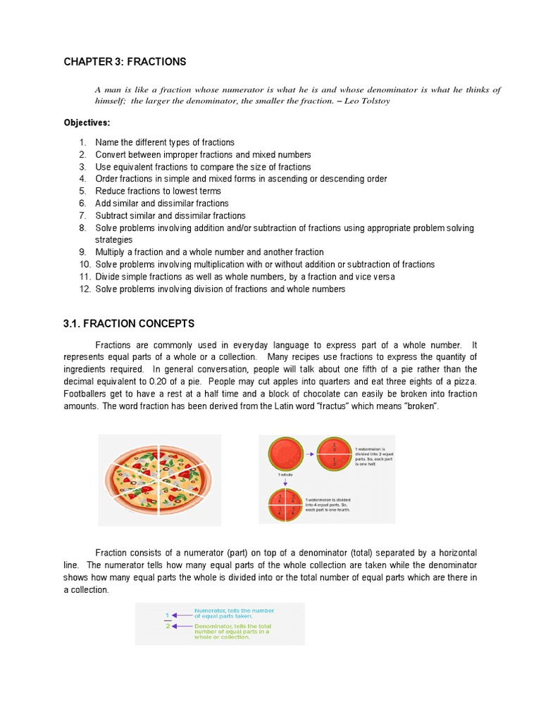 Chapter 3: Fractions: Objectives | PDF | Arithmetic | Division ...