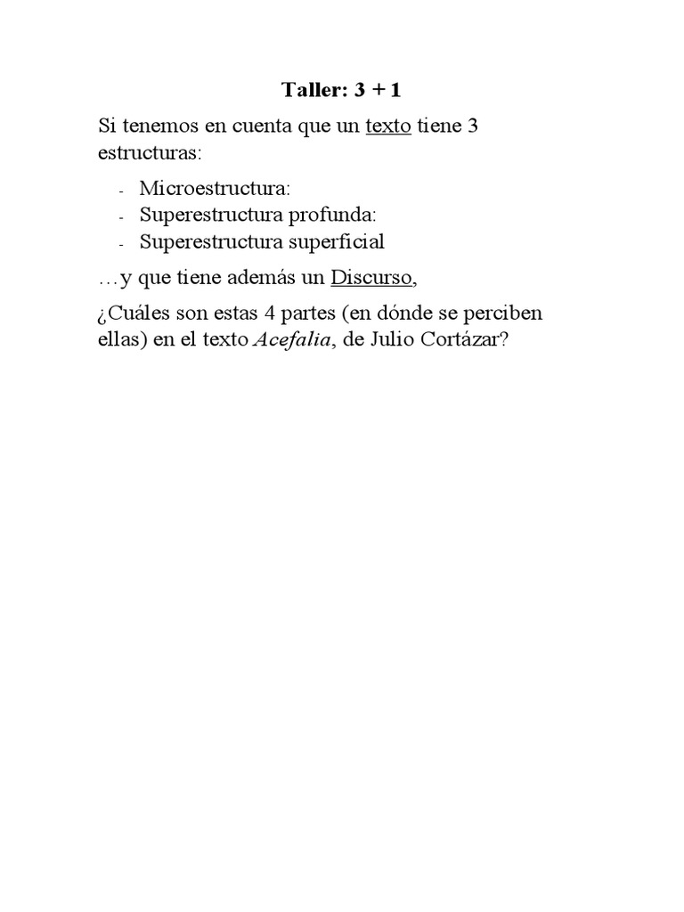 Análisis de las 4 partes de Acefalia de Julio Cortázar | PDF
