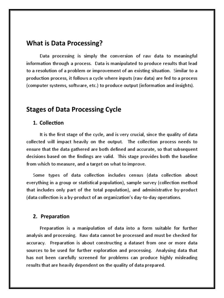 What Is Data Processing?: 1. Collection | PDF | Data | Input/Output