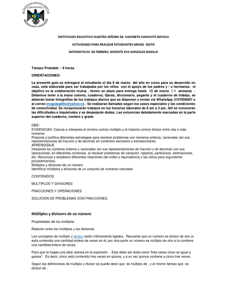 Tercera Semana Matematicas 6° Marzo | PDF | Números | Álgebra