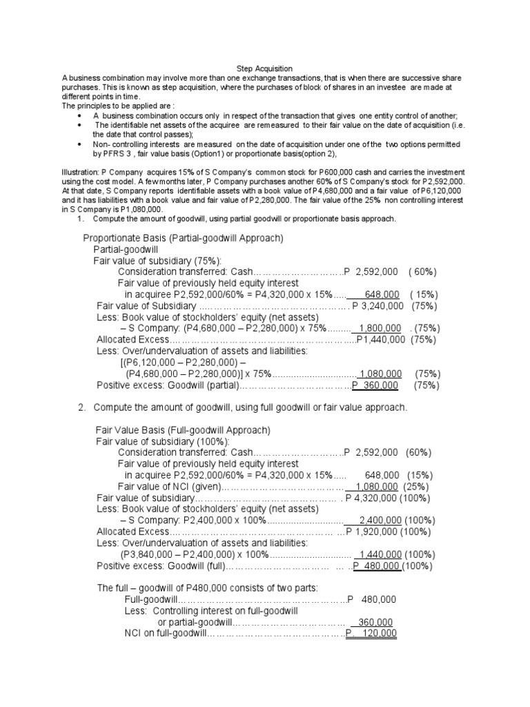Step Acquisition | PDF | Book Value | Goodwill (Accounting)