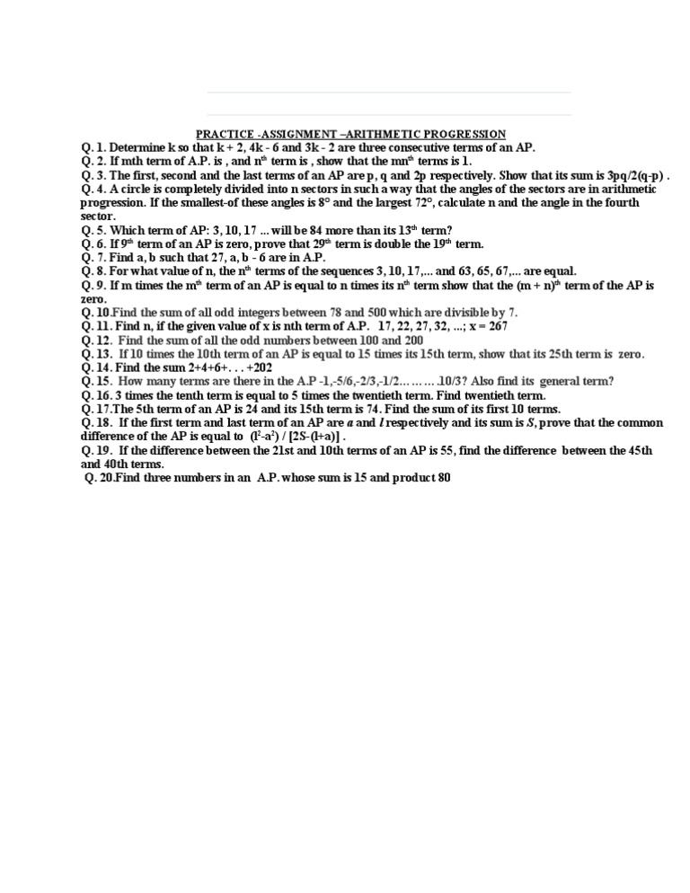 Practice - Assignment - Arithmetic Progression | PDF