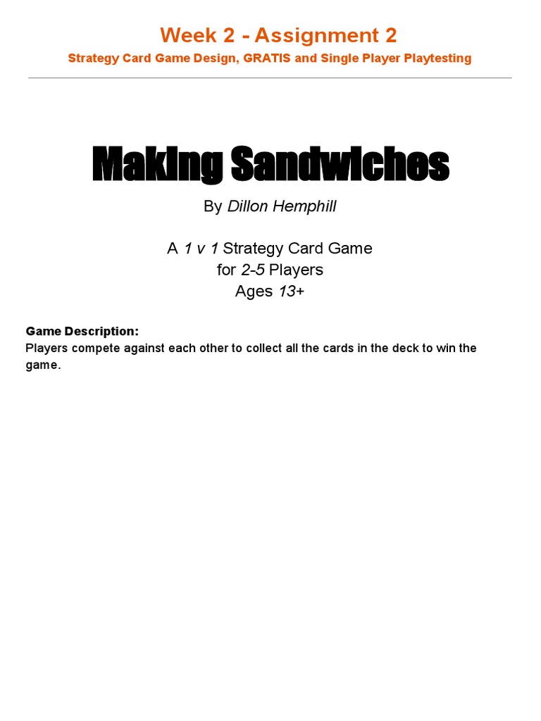 Making Sandwiches: Week 2 - Assignment 2 | PDF | Playing Cards | Attention