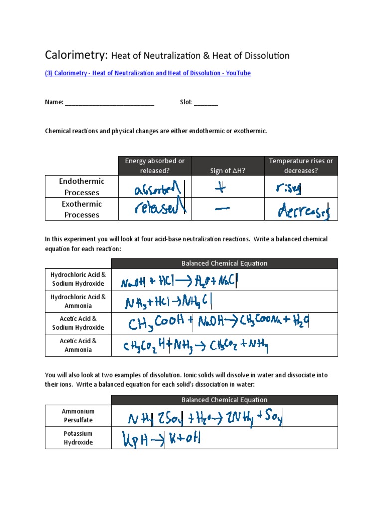 Calorimetry: Neutralization & Dissolution | PDF | Sodium Hydroxide ...
