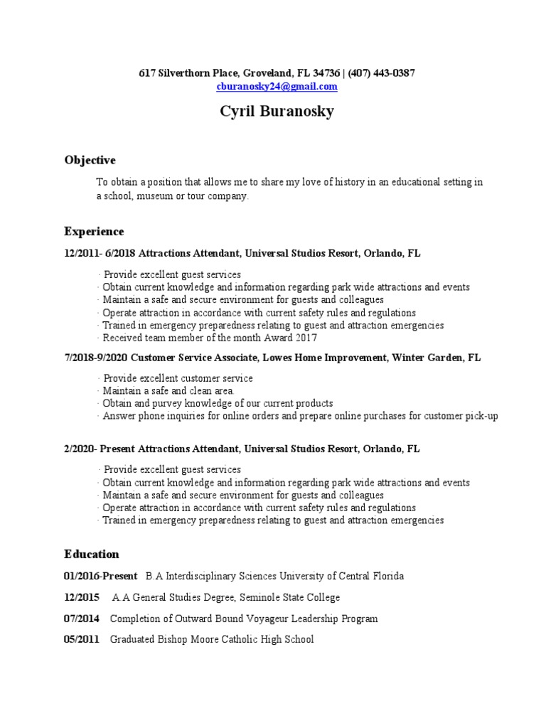 Cyril Buranosky's Resume Overview | PDF