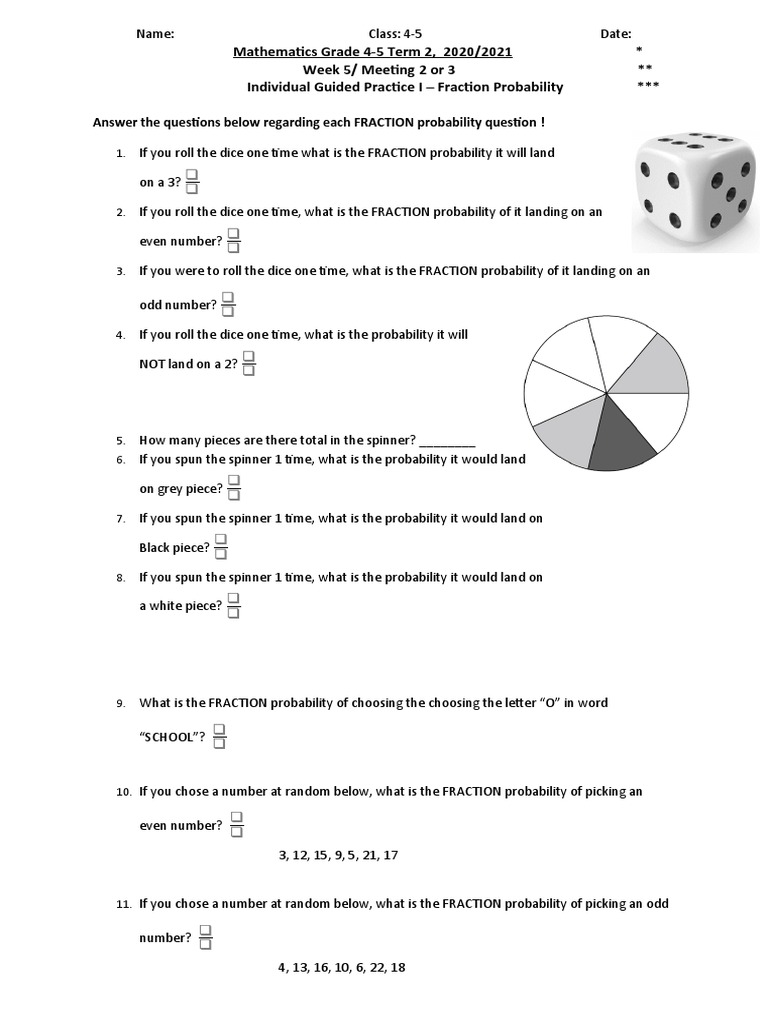 Answer The Questions Below Regarding Each FRACTION Probability Question ...