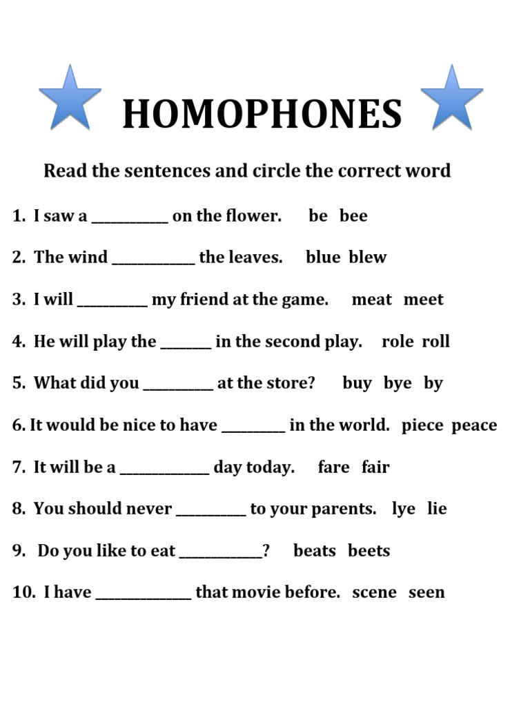 Homophones: Read The Sentences and Circle The Correct Word | PDF