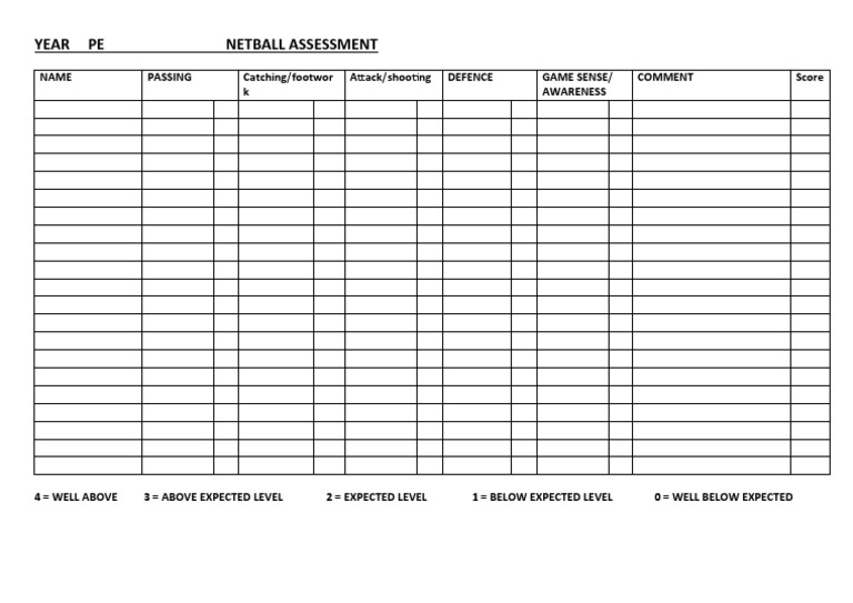 Netball Class Assessment Sheet | PDF