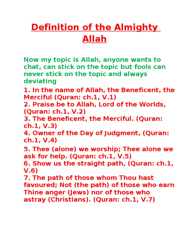 Definition of The Almighty Allah | PDF | Allah | God