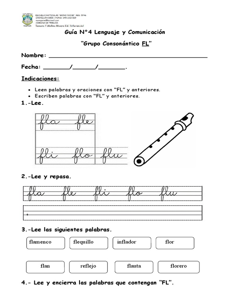 Guia N°6 Grupo Consonantico FL | PDF