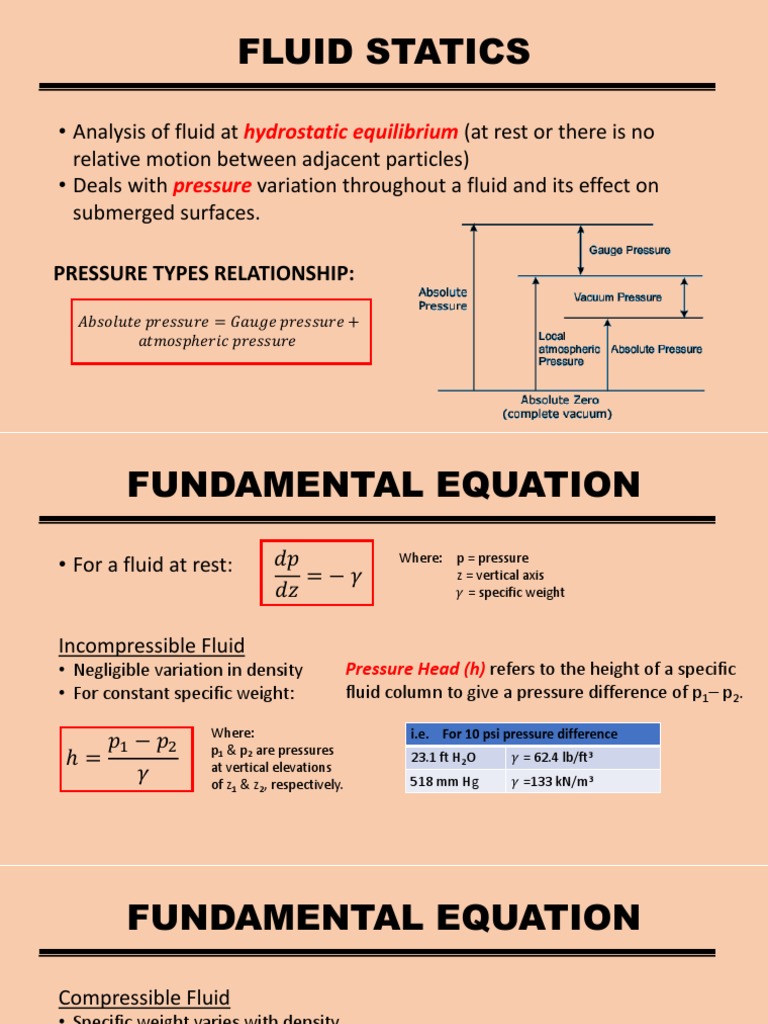 Fluid Statics: Hydrostatic Equilibrium Pressure | PDF | Pressure Measurement | Pressure
