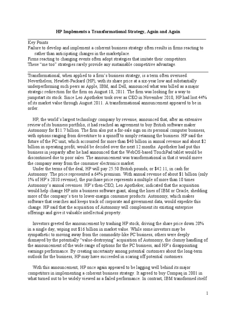 HP's Strategic Transformations and Challenges | PDF | Hewlett Packard ...
