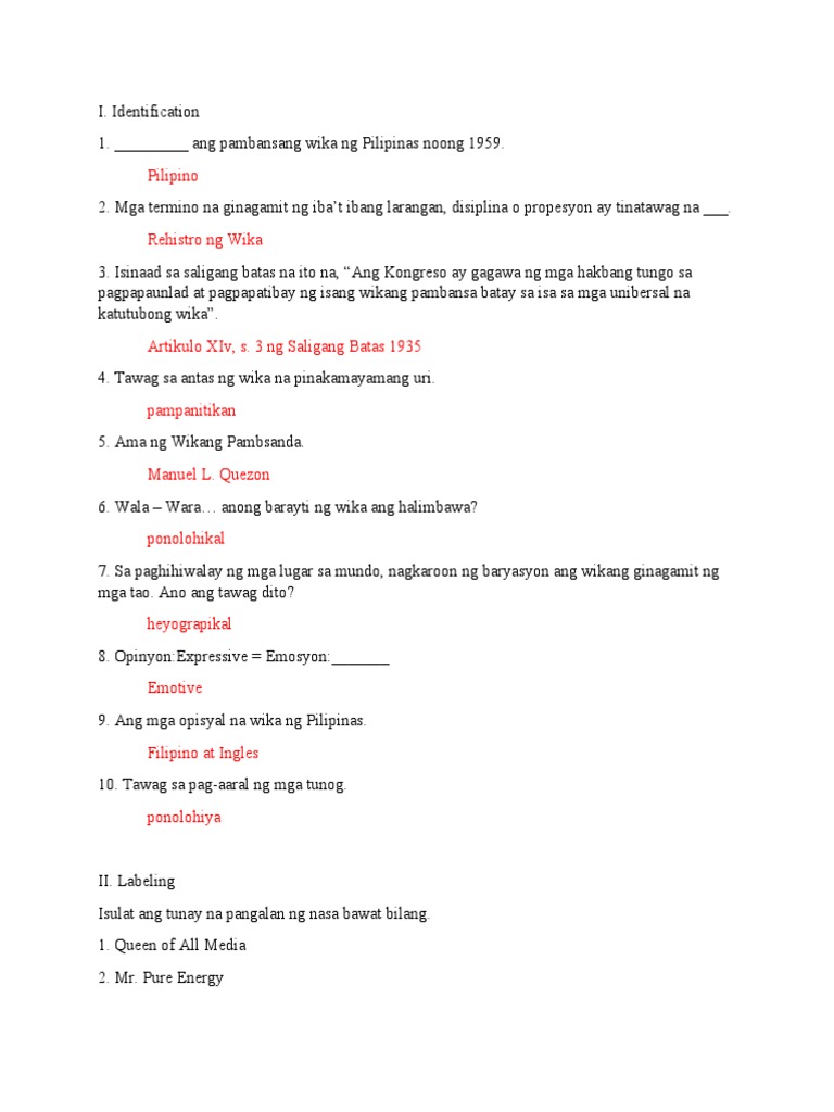 Filipino 11 - Quiz Review | PDF