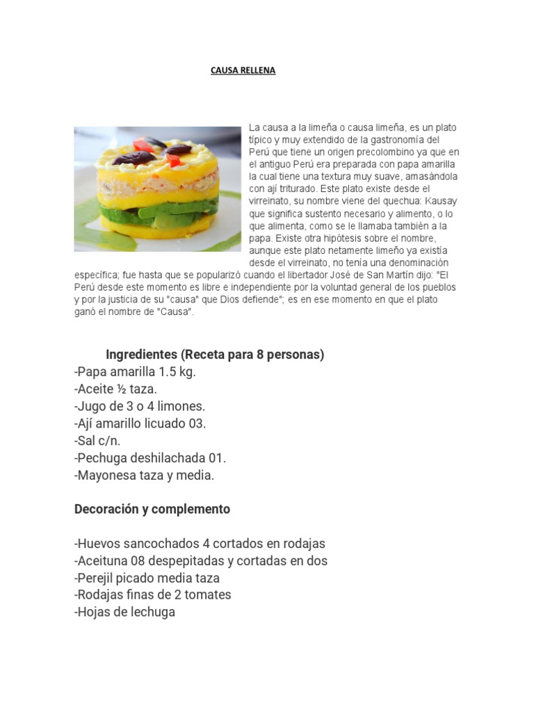 Receta Tradicional de Causa Limeña | PDF | Cocina latinoamericana ...