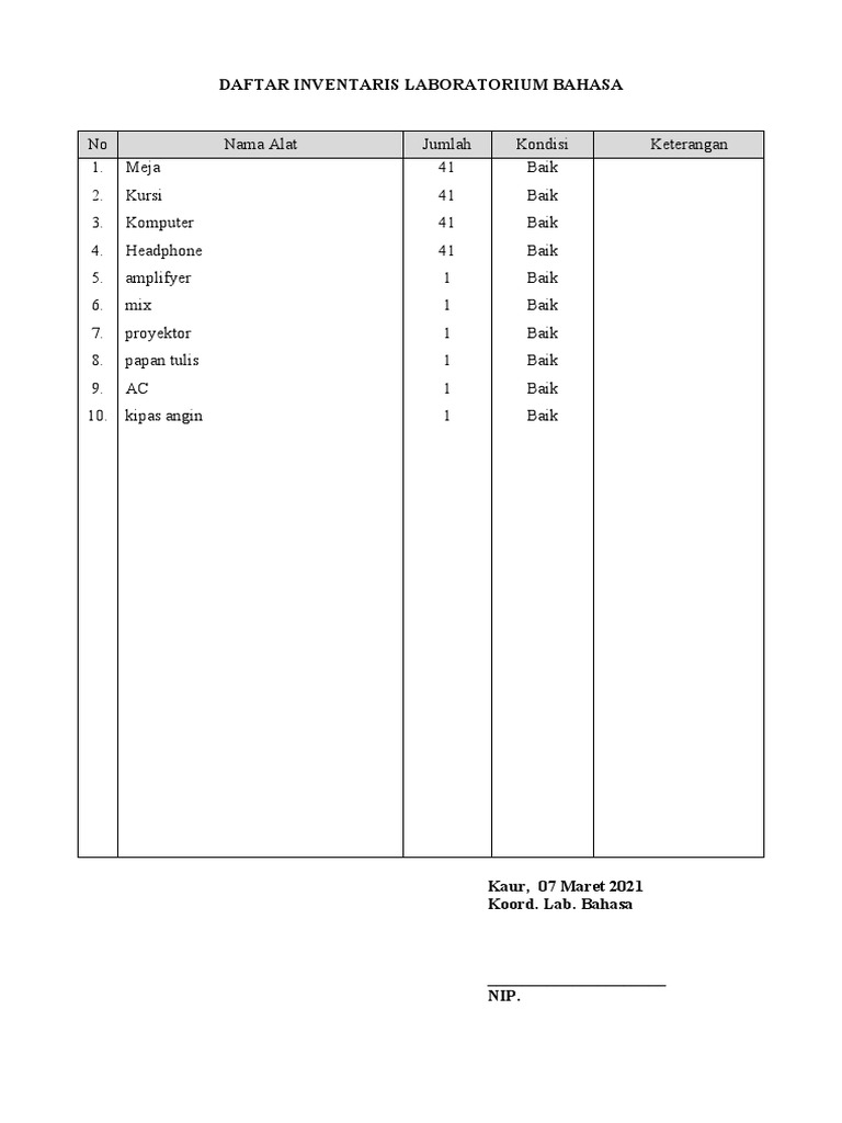 Daftar Inventaris Laboratorium Bahasa.. | PDF