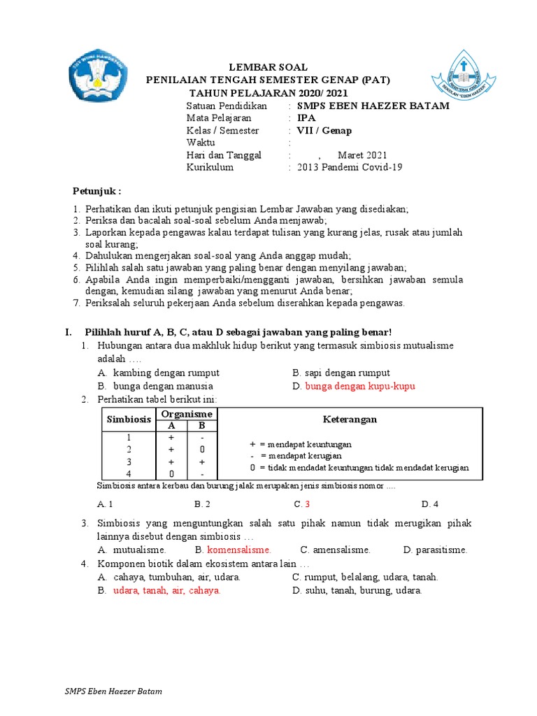 Soal Mid 7 Ipa Genap | PDF