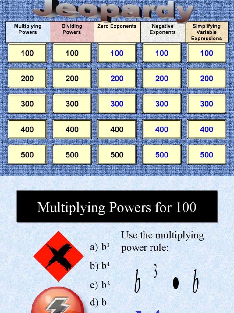 INSET - B Jeopardy (Laws of Exponent) | PDF | Teaching Mathematics