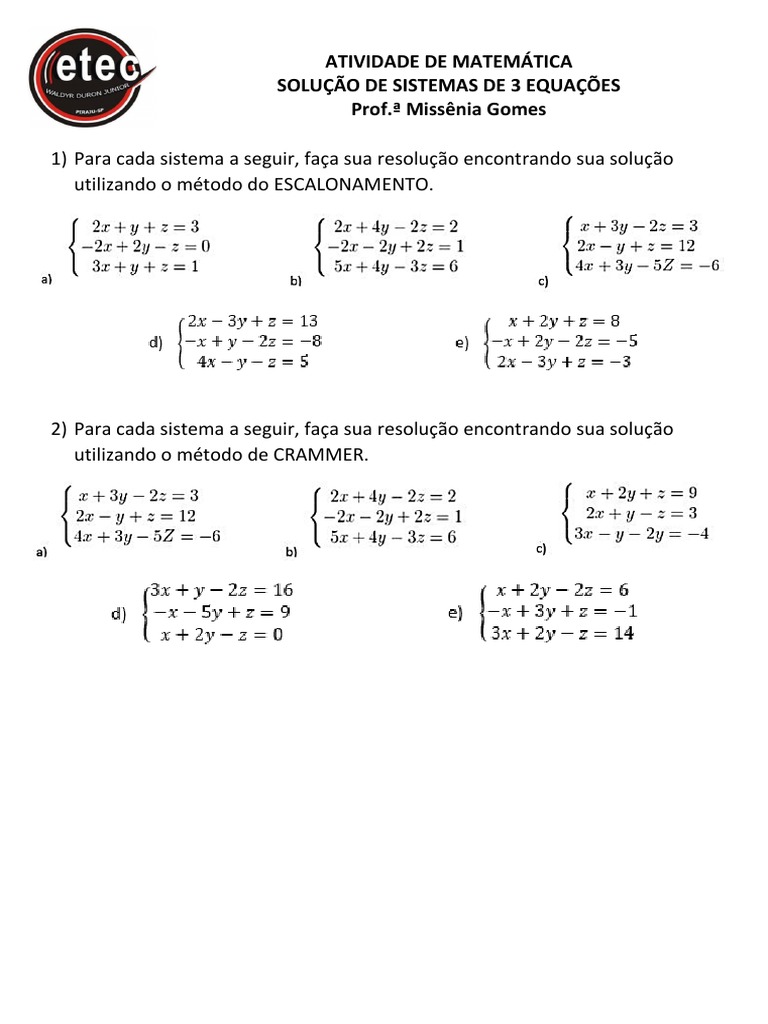 Sistema de Três Equações | PDF