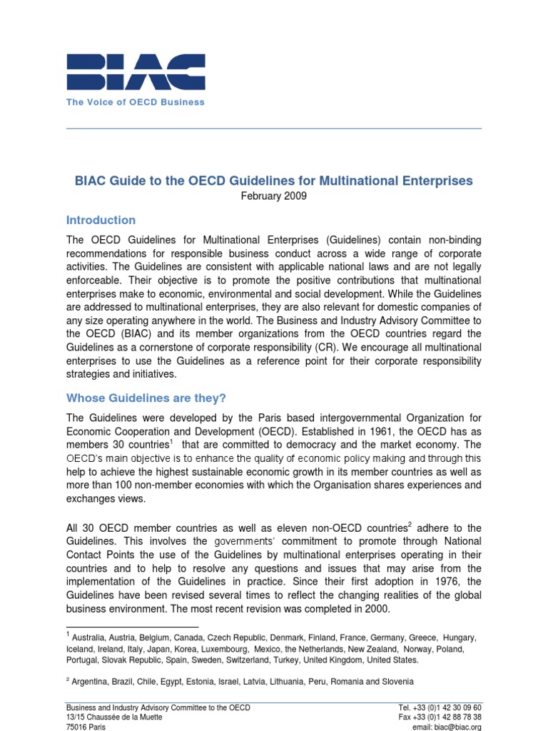 BIAC Guide To The OECD Guidelines For Multinational Enterprises | PDF ...