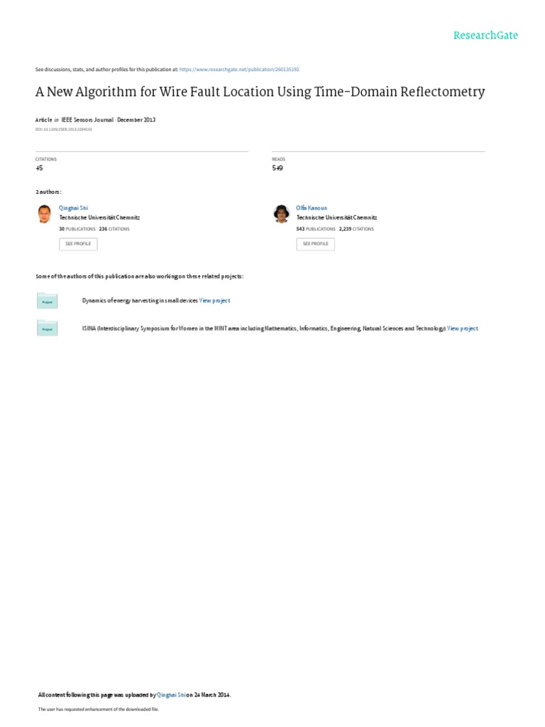 A New Algorithm For Wire Fault Location Using Time Domain Reflectometry Pdf Filter Signal