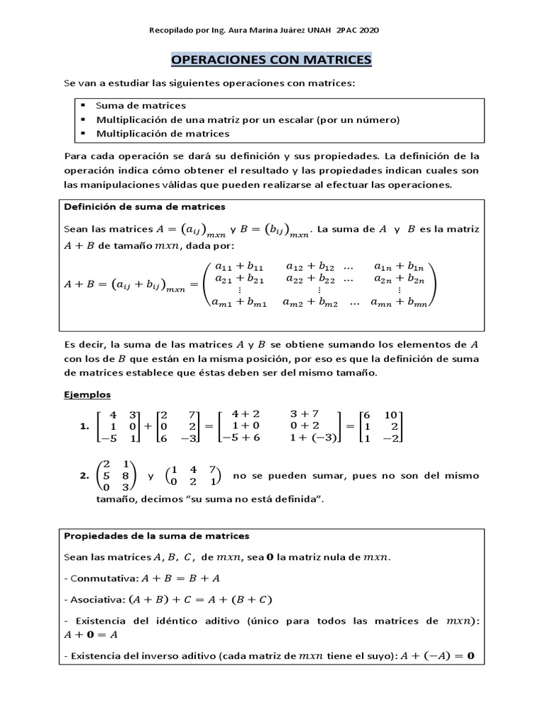 4-Operaciones Con Matrices | PDF | Matriz (Matemáticas) | Multiplicación