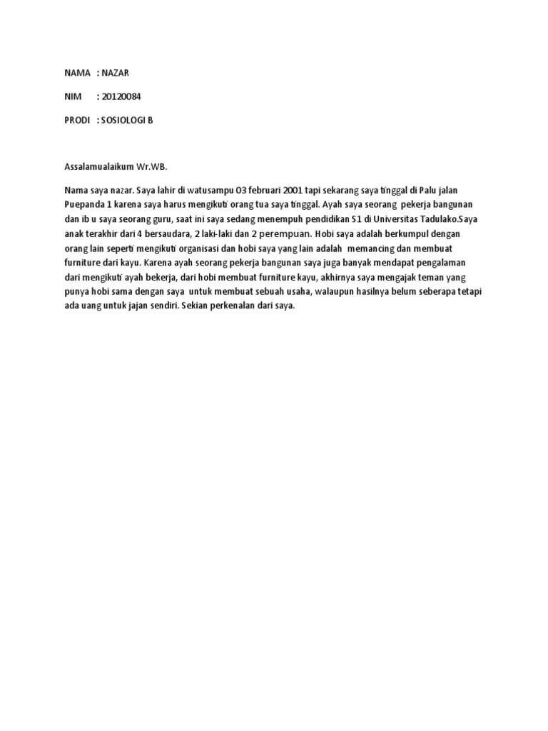 Tugas Bahasa Inggris Perkenalan Diri | PDF