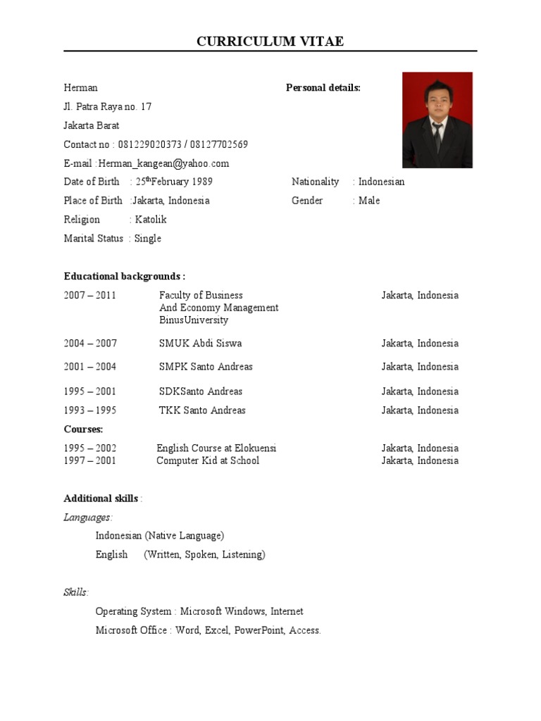 Applicatiion Letter and CV herman-NEW | PDF | Indonesia | Business