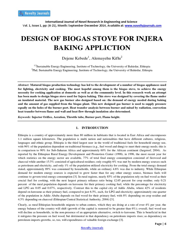 Design of Biogas Stove For Injera Baking Appliction1-64 | PDF | Thermal ...