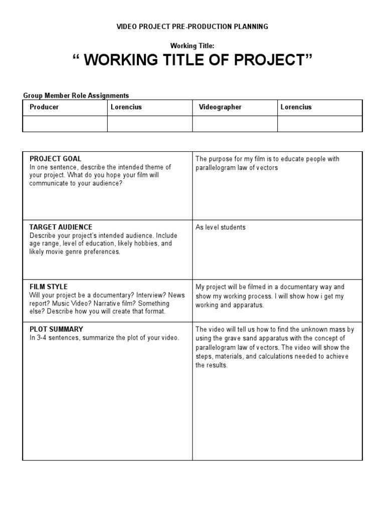 Pre-Planning Sheet - Storyboard | PDF