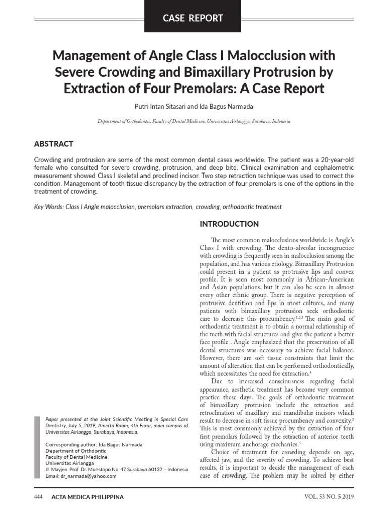 Management of Angle Class I Malocclusion With Severe Crowding and ...