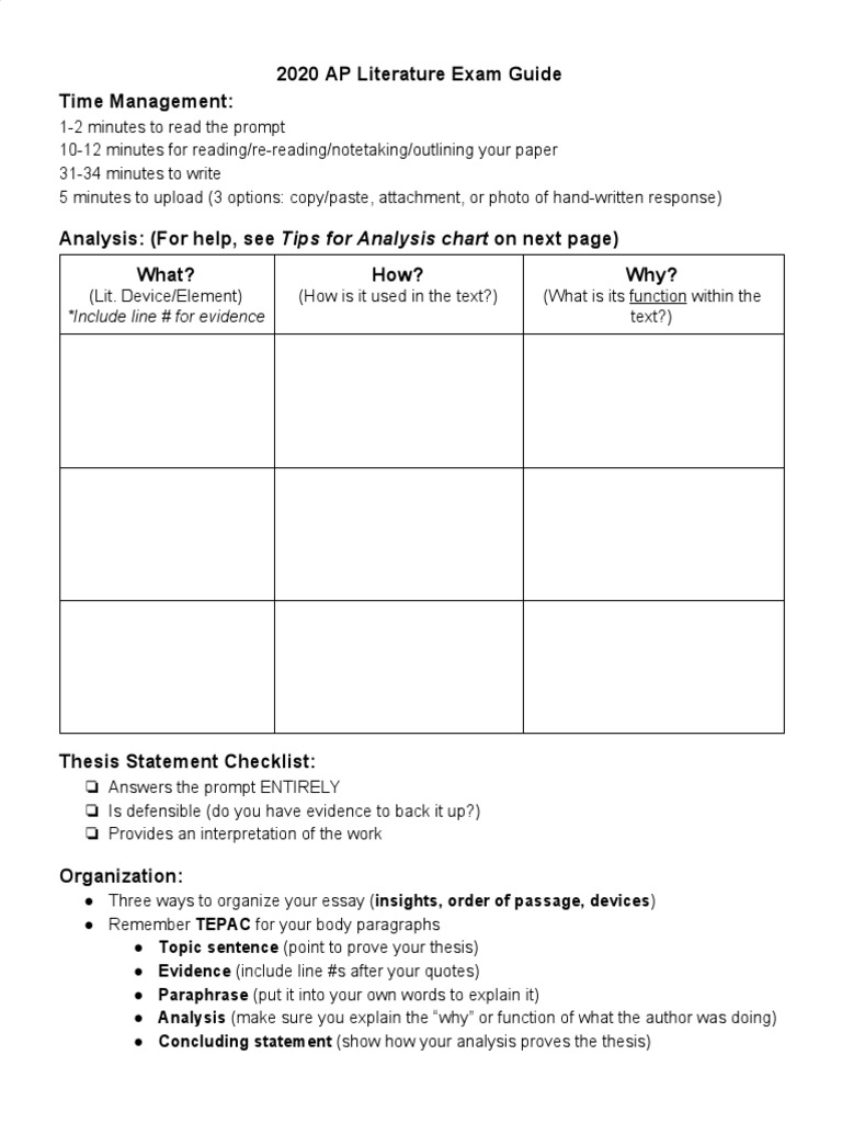 AP Lit 2020 Test Study Guide | PDF | Narration