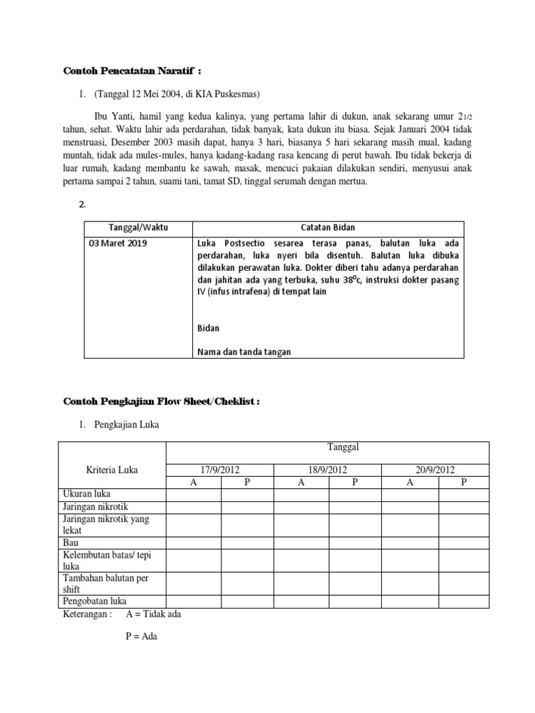 Contoh Pencatatan Naratif Dan Cheklist | PDF