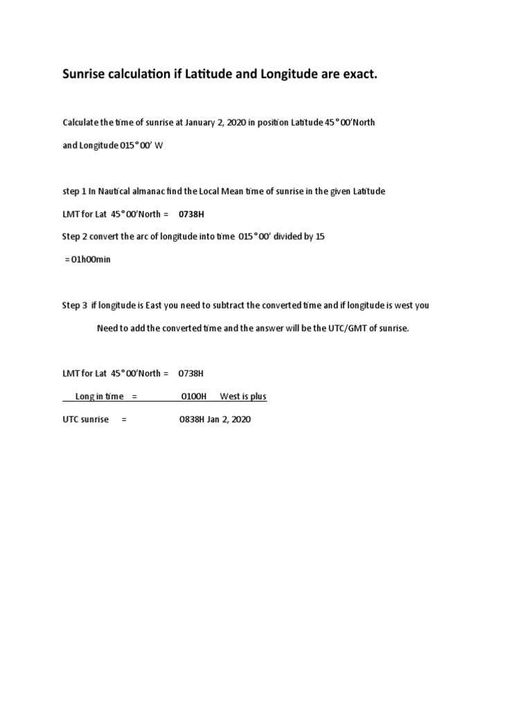 Sunrise Calculation Complete | PDF | Latitude | Longitude