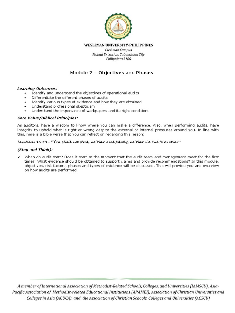 Module 2 - Objectives and Phases | PDF | Internal Control | Audit