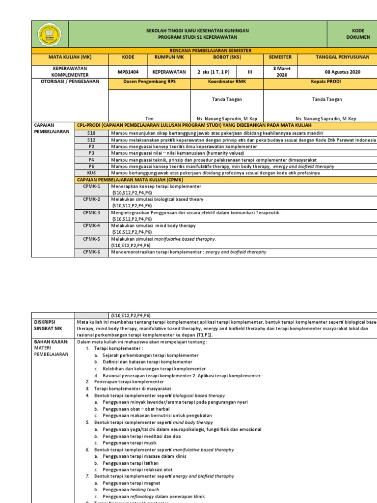RPS Keperawatan Komplementer | PDF
