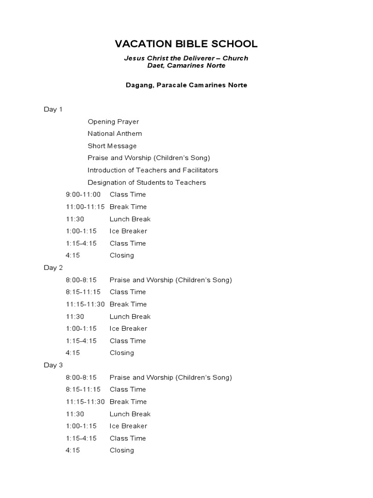 Vacation Bible School: Jesus Christ The Deliverer - Church Daet ...