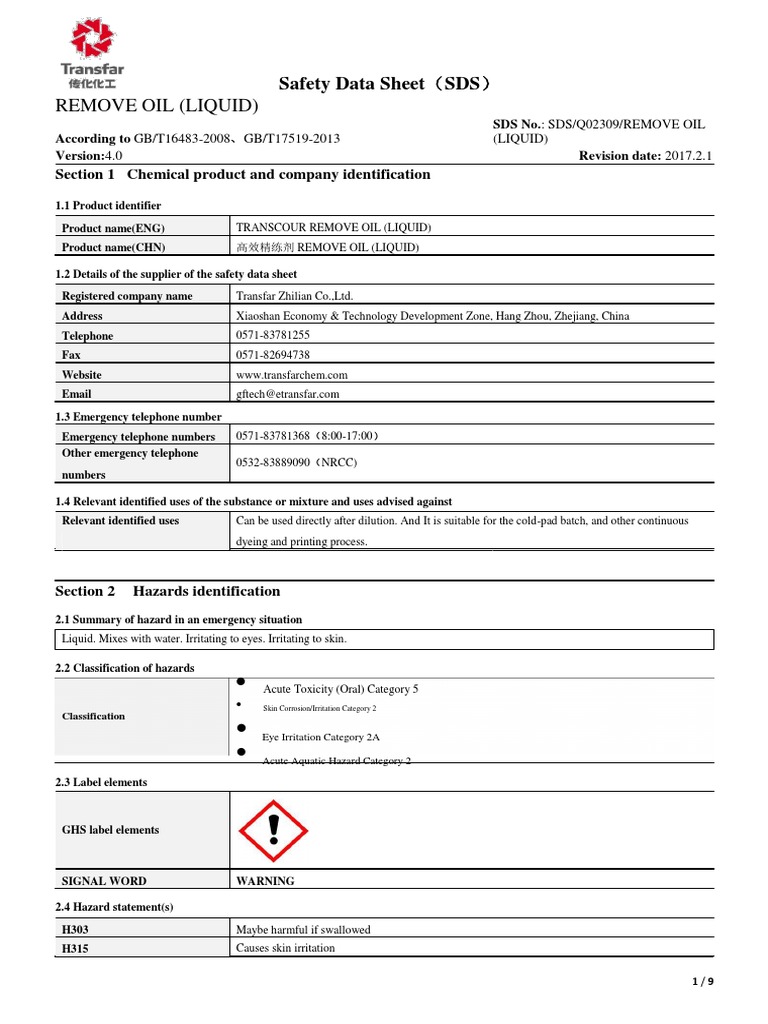10-Msds-Remove Oil (Liquid) | PDF | Toxicity | Fires