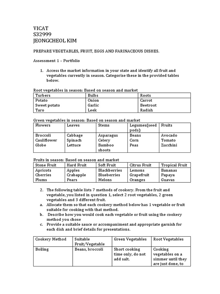 Prepare Vegetables, Fruit, Eggs and Farinaceous Dishes | PDF ...