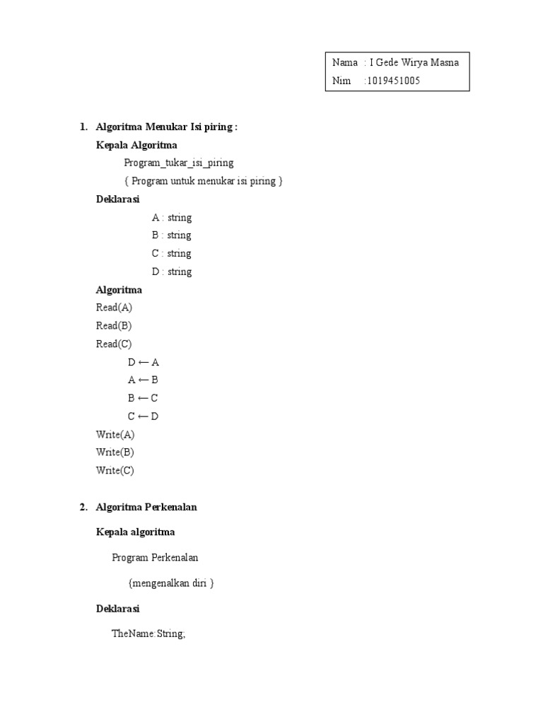 Algoritma Menukar Isi Piring | PDF