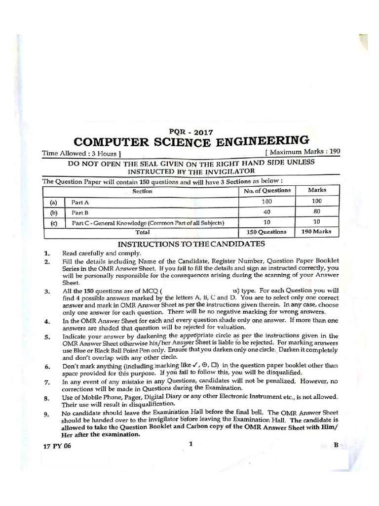 TRB Polytechnic Cse 2017 Question Paper With Answer | PDF