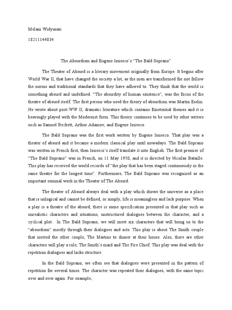 The Absurdism and Eugene Ionesco's "The Bald Soprano" | PDF | Theatre ...