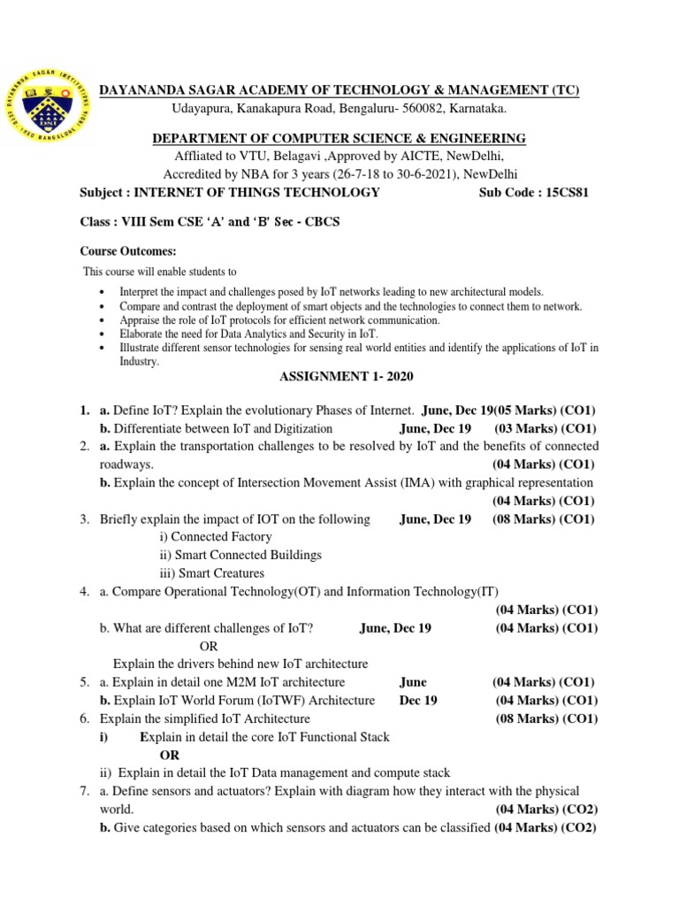 Course Outcomes:: Iot and Digitization | PDF | Internet Of Things ...